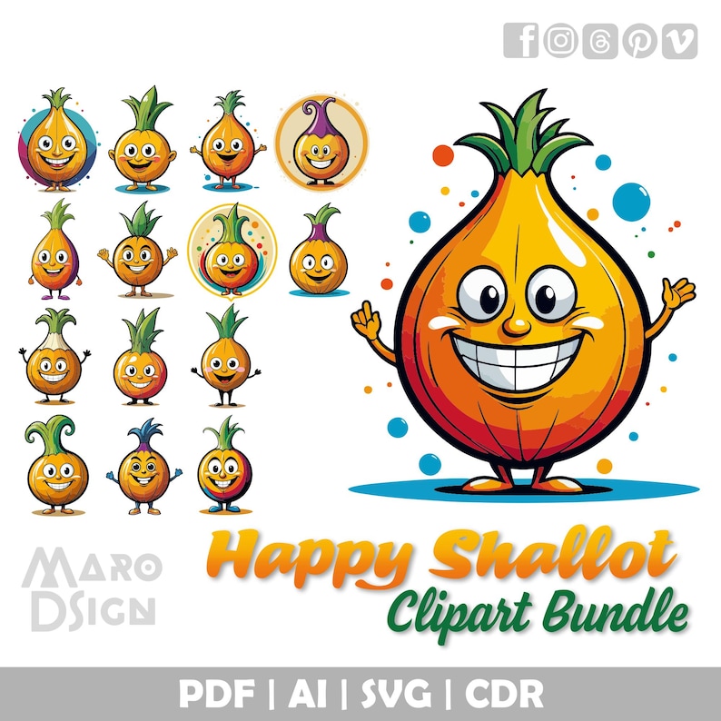 Happy Shallot Clipart Bundle | Whimsical Vector With a Cheery Face ...