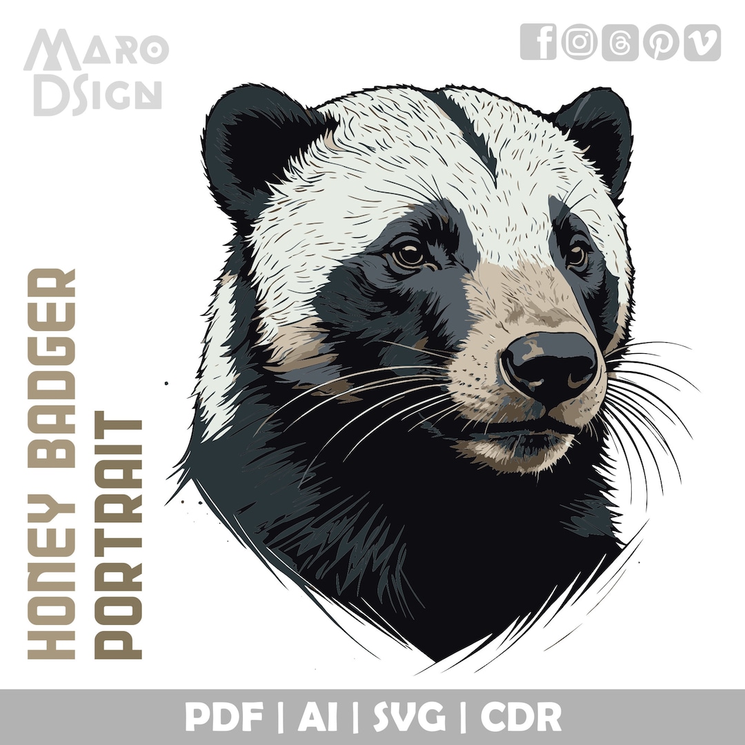 Honey Badger Portrait | Bold and Fierce Animal Illustration for Design ...