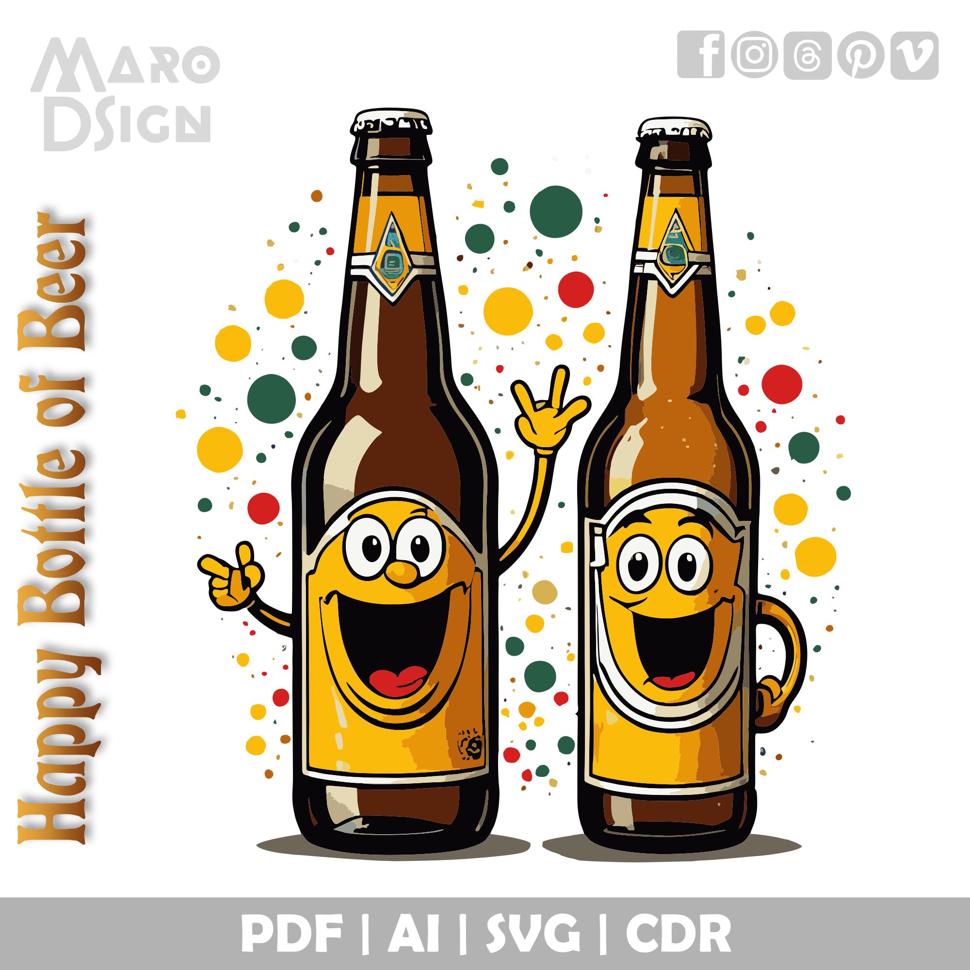 Happy Bottle of Beer Clipart Bundle | Fun Vector Clipart for T-shirts ...