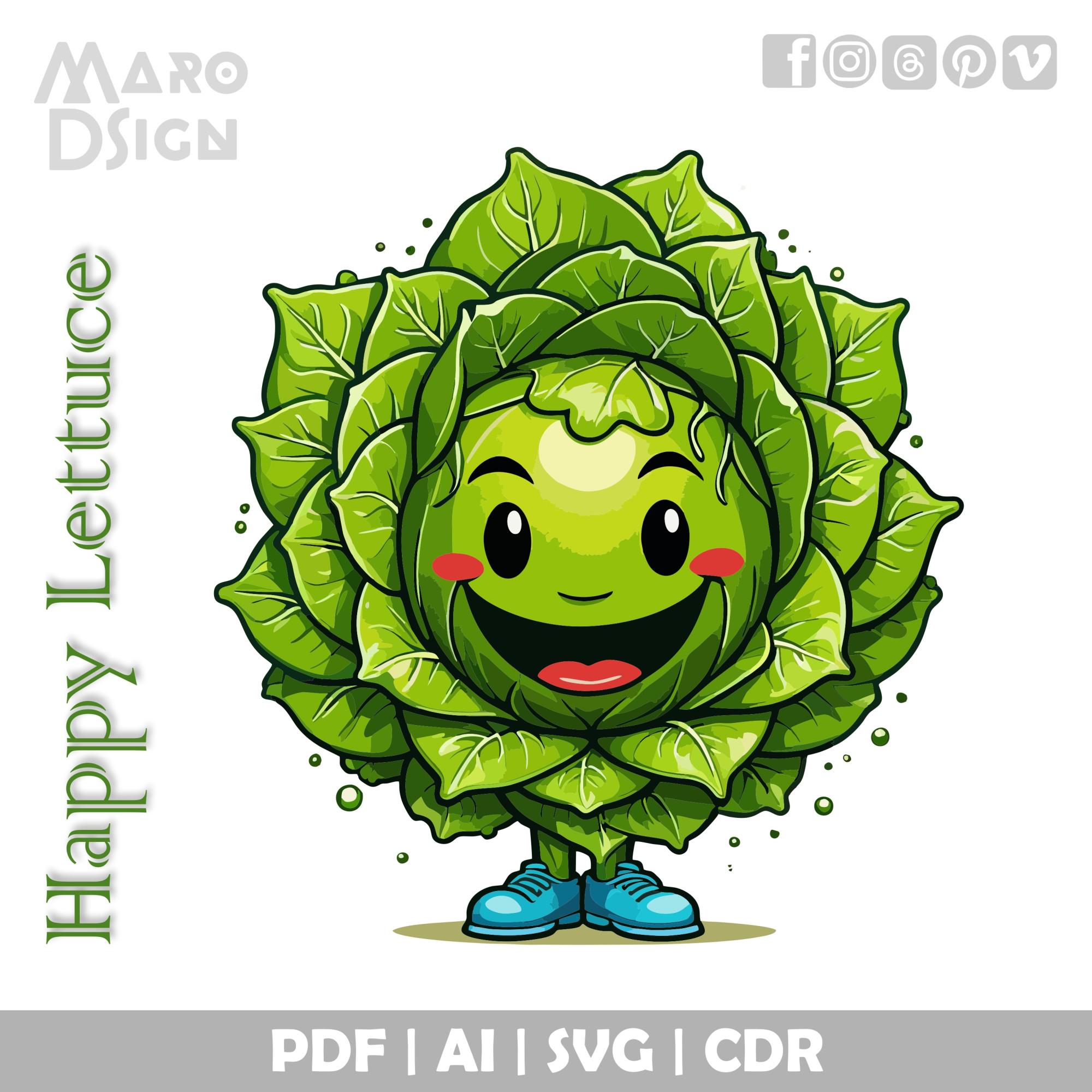 Happy Lettuce Clipart Bundle | Leafy Veggie Clipart for Kitchen Art ...