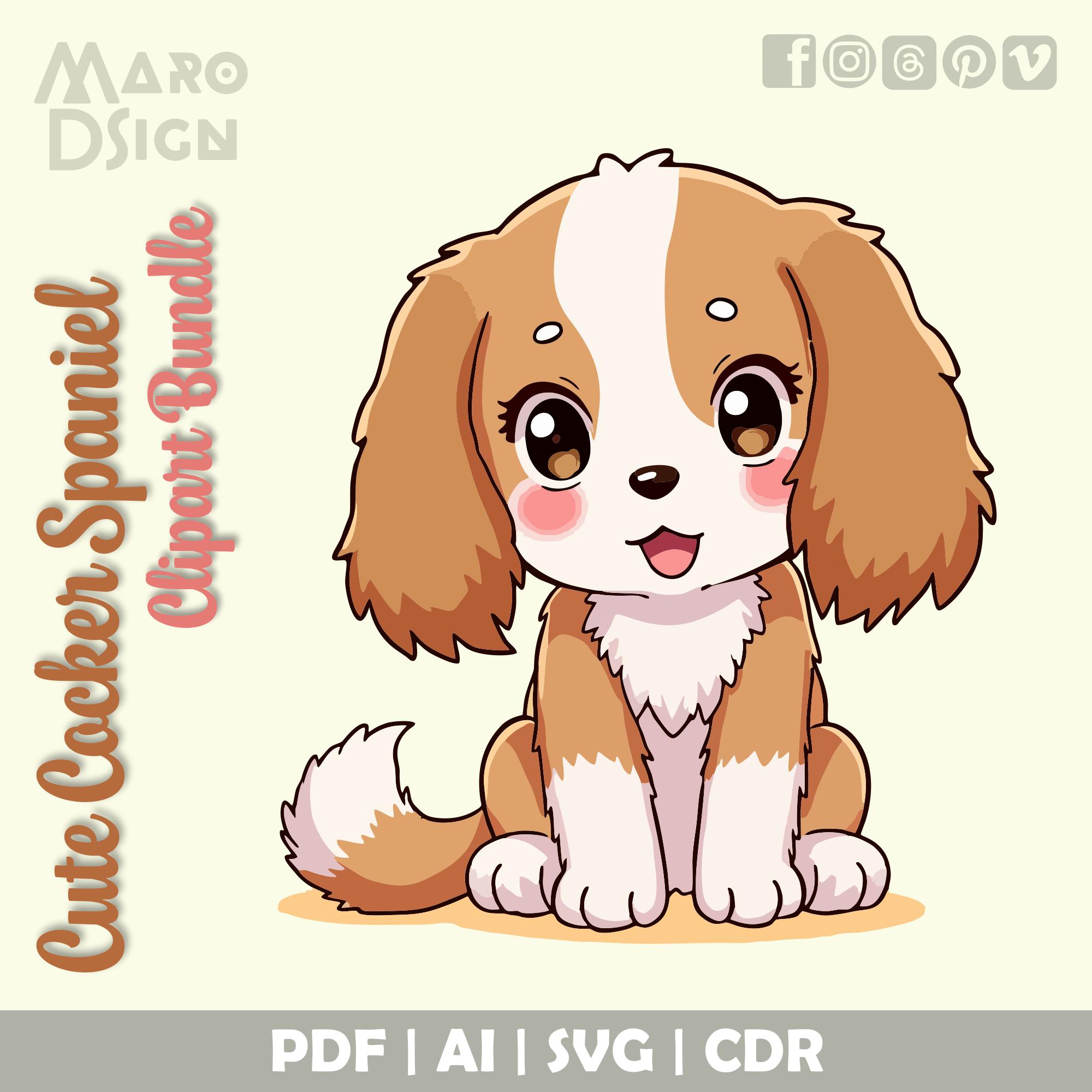 Cute Cocker Spaniel Clipart Bundle | Sweet Manga-inspired Puppy ...