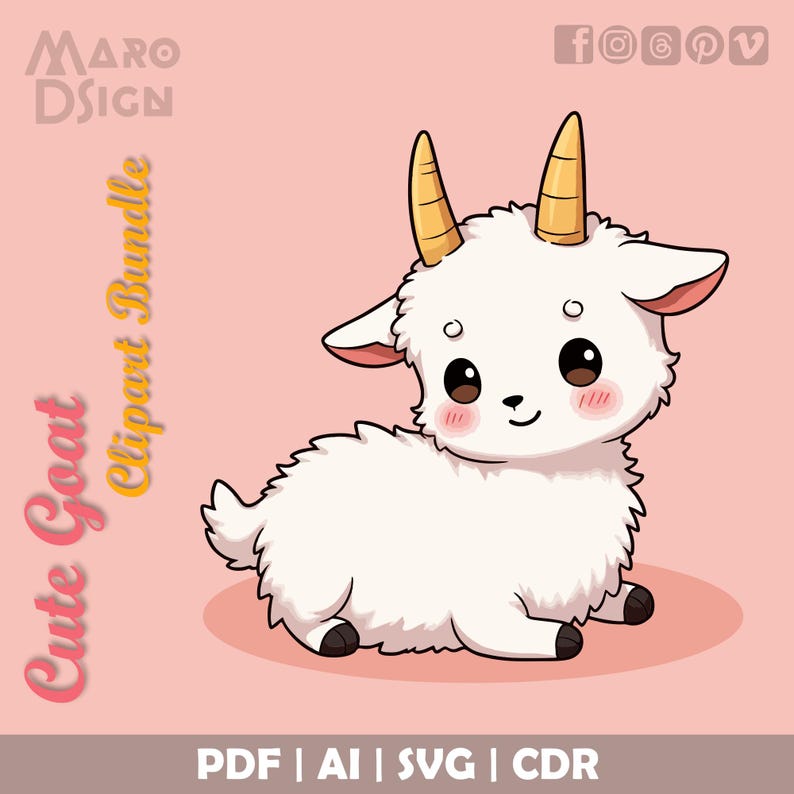 Cute Goat Clipart Bundle | Adorable Chibi Goat in Japanese Pixiv Style ...