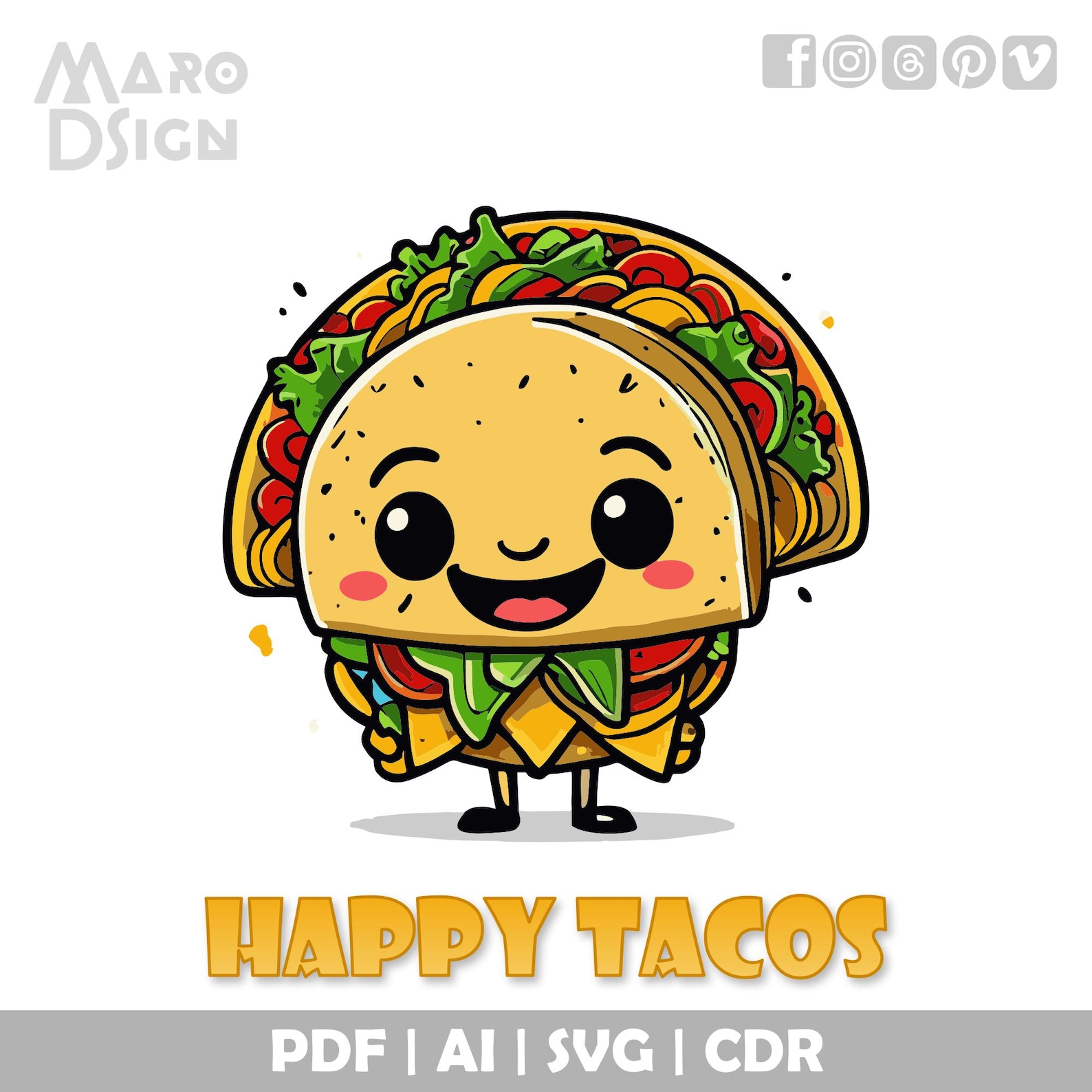 Happy Tacos Clipart Bundle | Fun & Colorful Taco Character, Perfect for ...