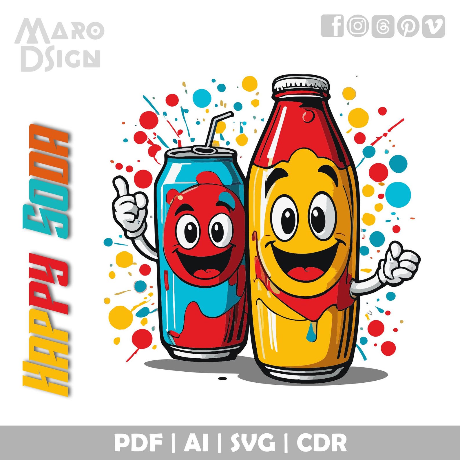Happy Soda Clipart Bundle | Colorful Beverage Vector for DIY Projects ...