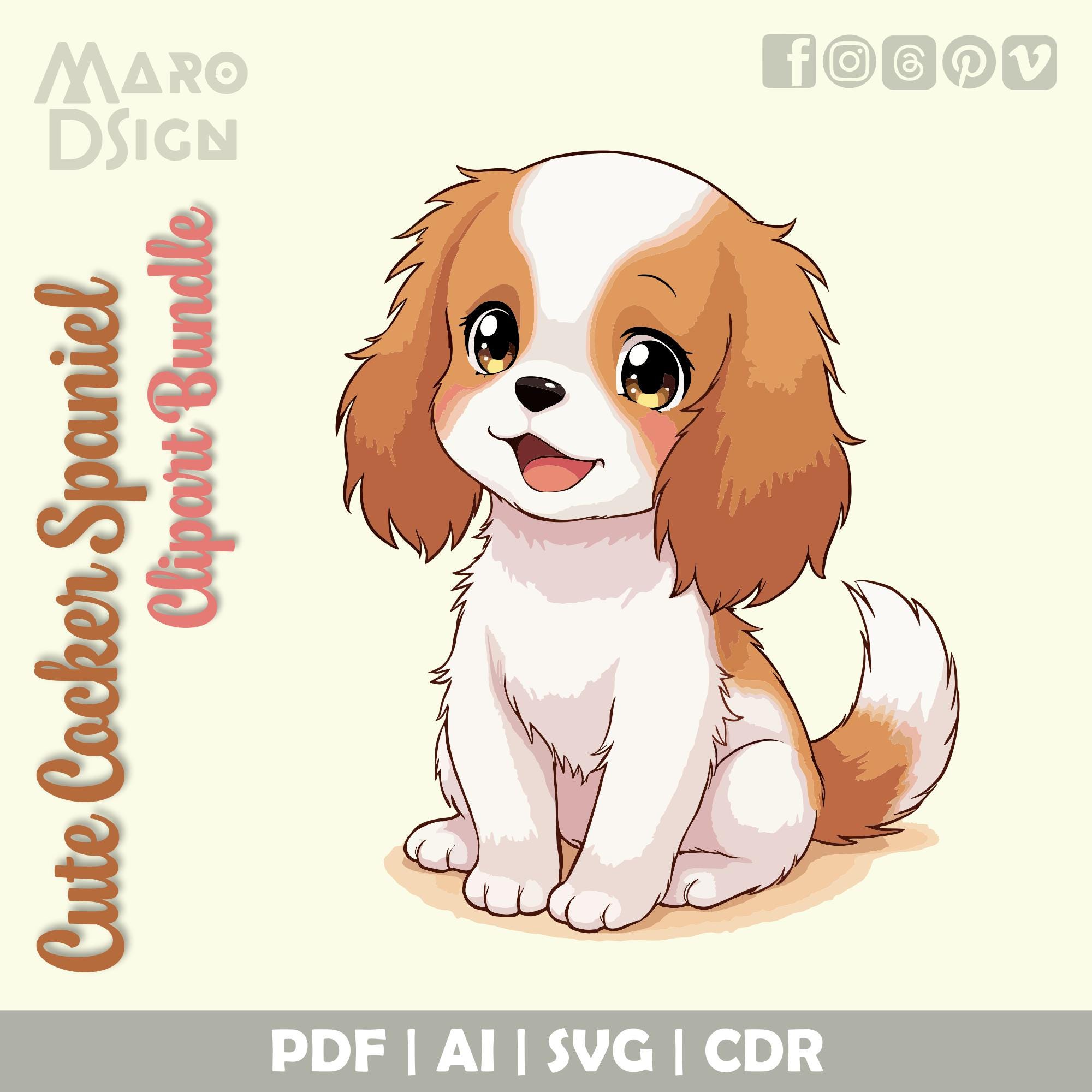 Cute Cocker Spaniel Clipart Bundle | Sweet Manga-inspired Puppy ...