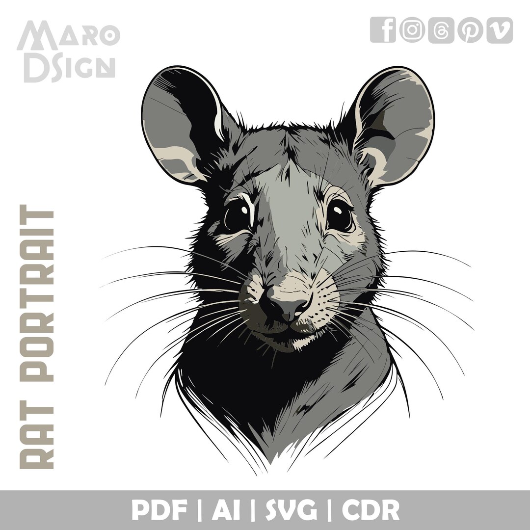 Rat Portrait | Unique Vector Illustration of a Whiskered Rodent ...