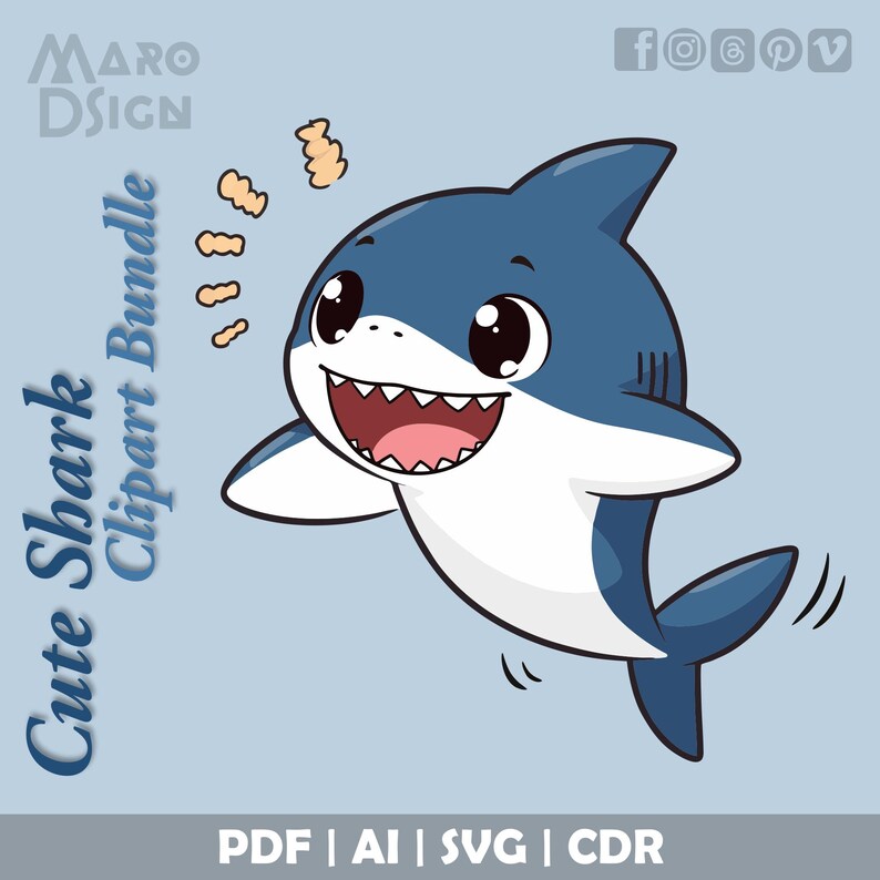 Cute Shark Clipart Bundle | Kawaii Anime-style Vector Clipart With ...