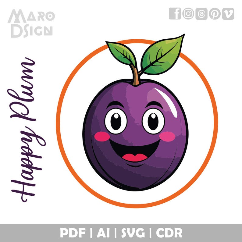 Happy Plum Clipart Bundle | Cute and Juicy Plum With a Big Smile ...