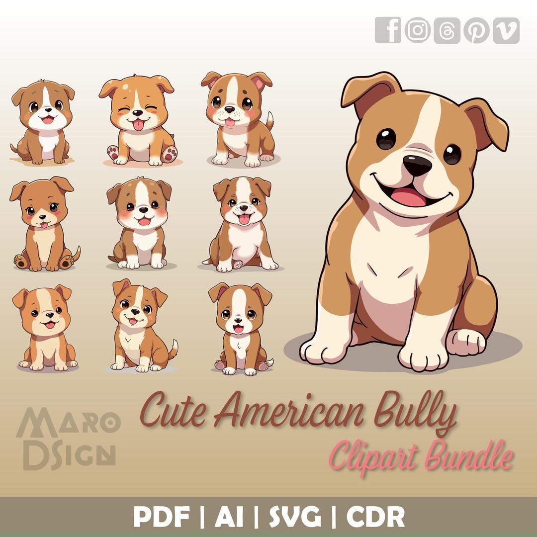 Baby American Bully Clipart Bundle | Adorable Anime-style Puppy for ...