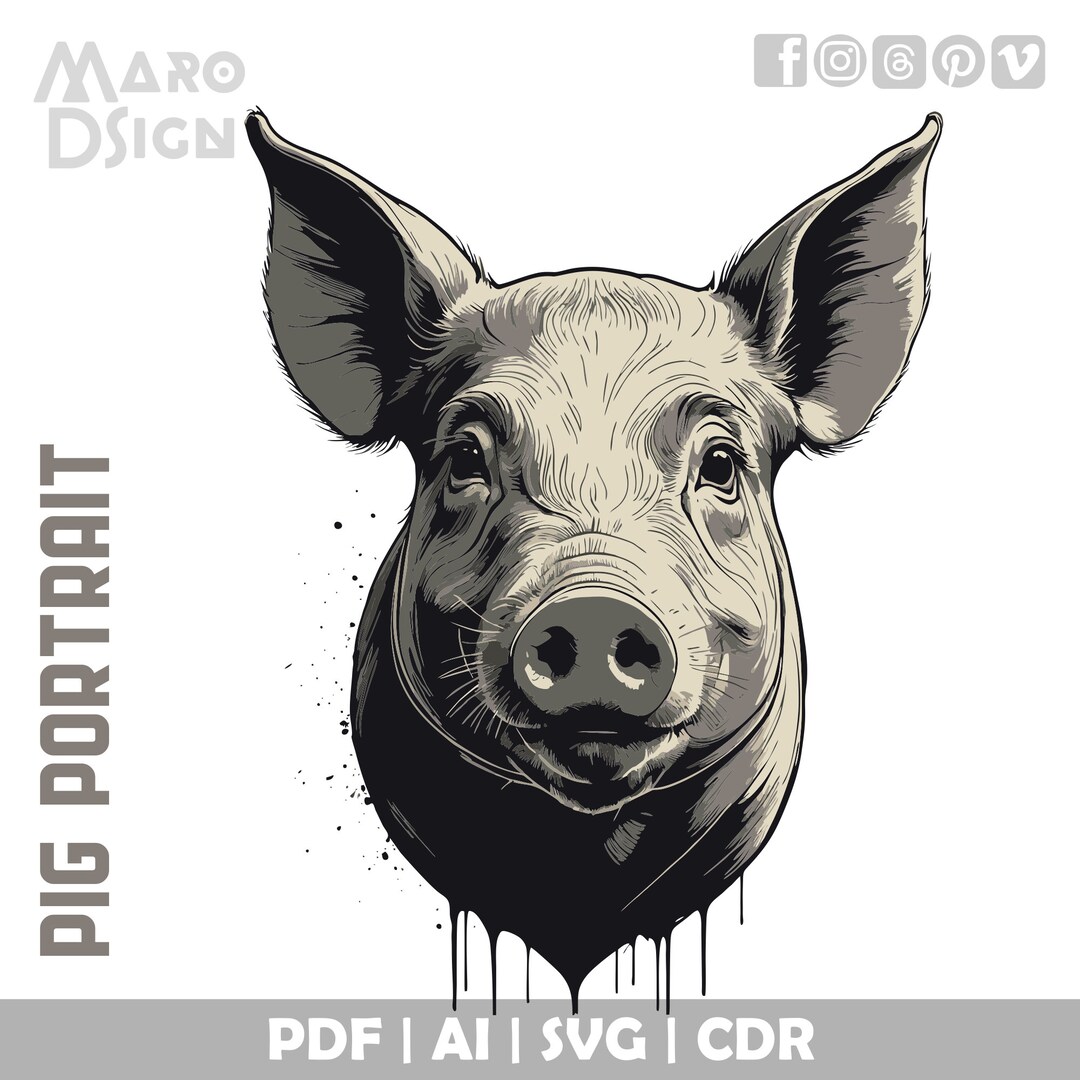 Pig Portrait | Editable Vector Illustration of a Cute Farm Animal for ...