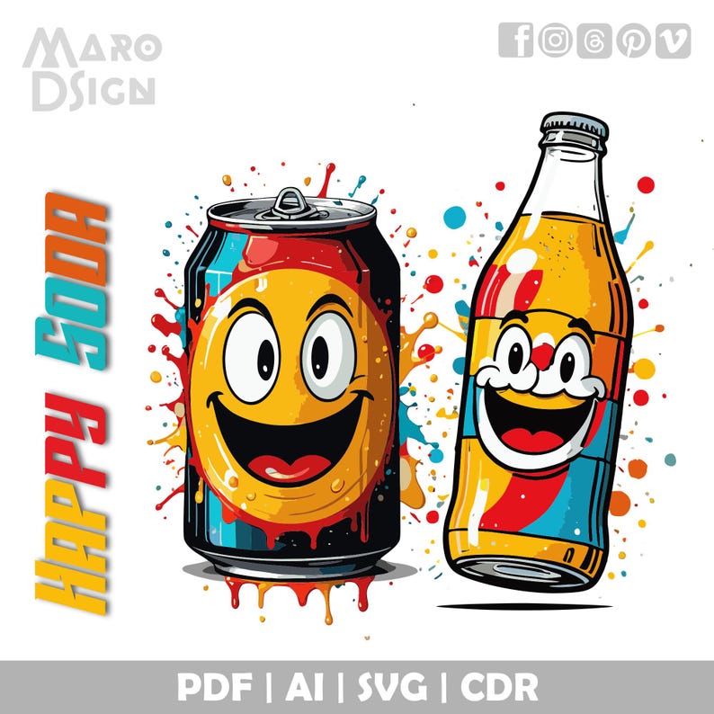 Happy Soda Clipart Bundle | Colorful Beverage Vector for DIY Projects ...