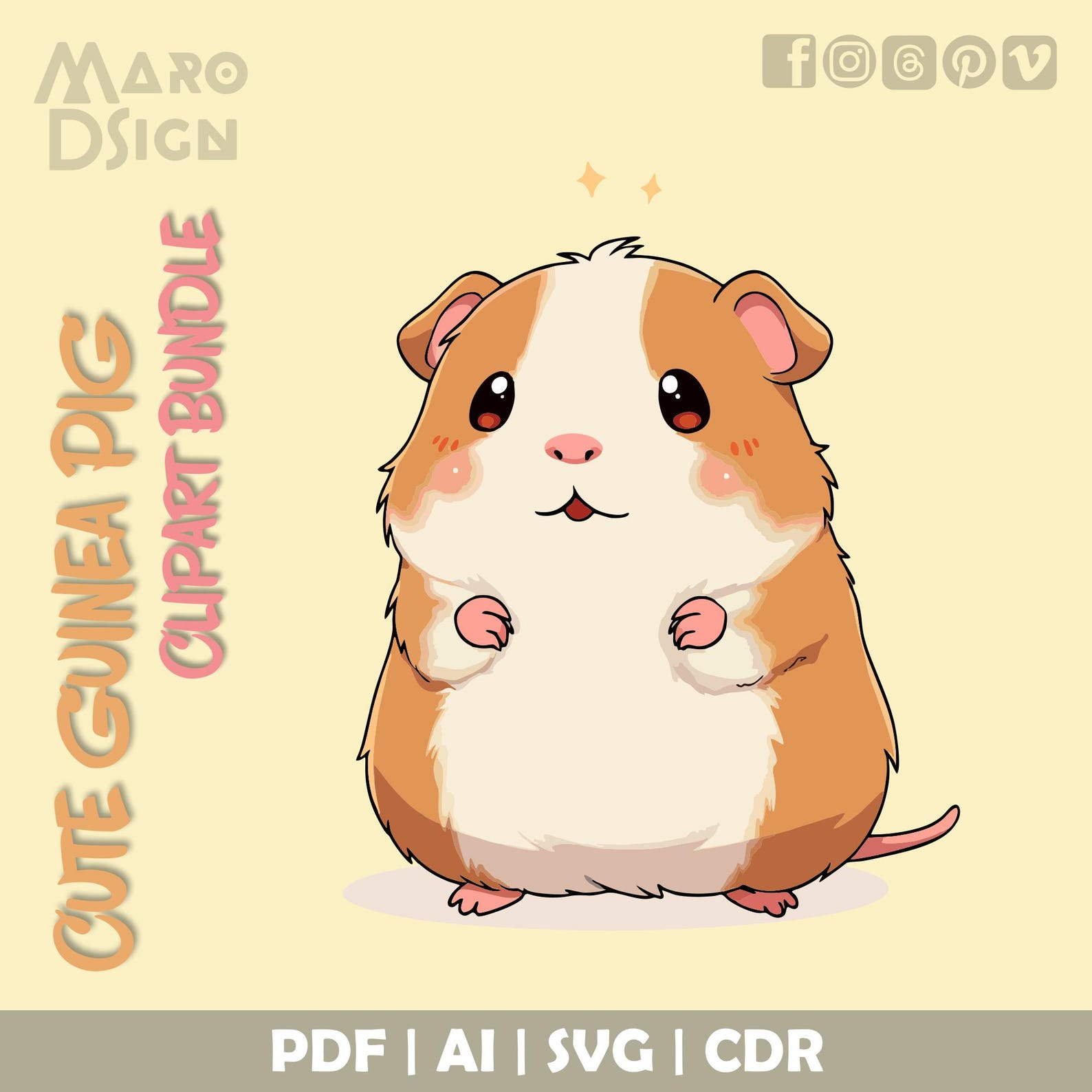 Cute Guinea Pig Clipart Bundle | Kawaii Pixiv Art Vector for Crafts, Digital Art, Posters, Kids ...