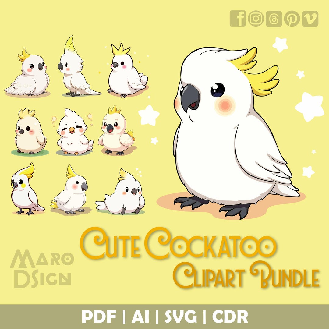Cute Cockatoo Clipart Bundle |adorable Anime-style Parrot Clipart in ...
