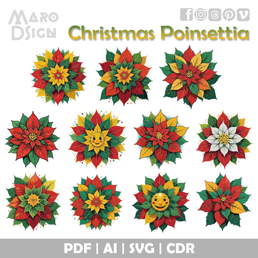 Christmas Poinsettia Clipart Bundle | Festive Floral Vector Clipart for ...