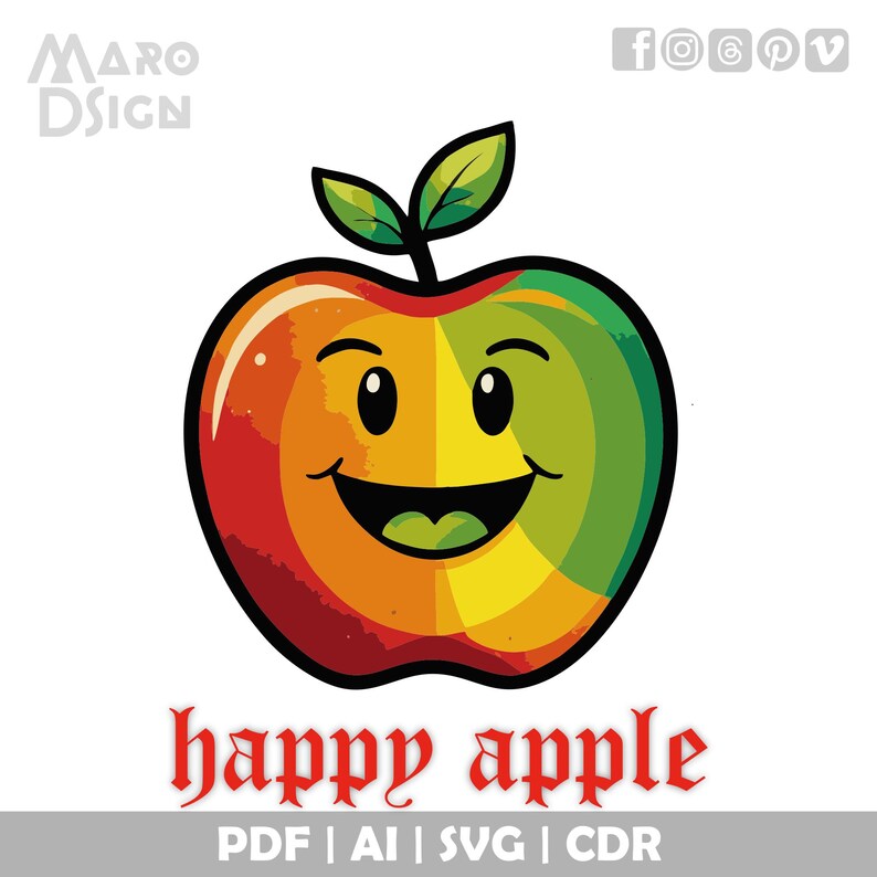 Happy Apple Clipart Bundle | Colorful, Playful Fruit Vector for DIY ...
