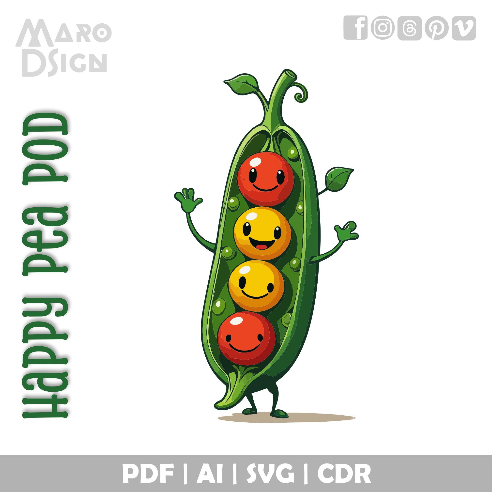 Happy Pea Pod Clipart Bundle | Adorable Peas in a Pod Illustration for ...