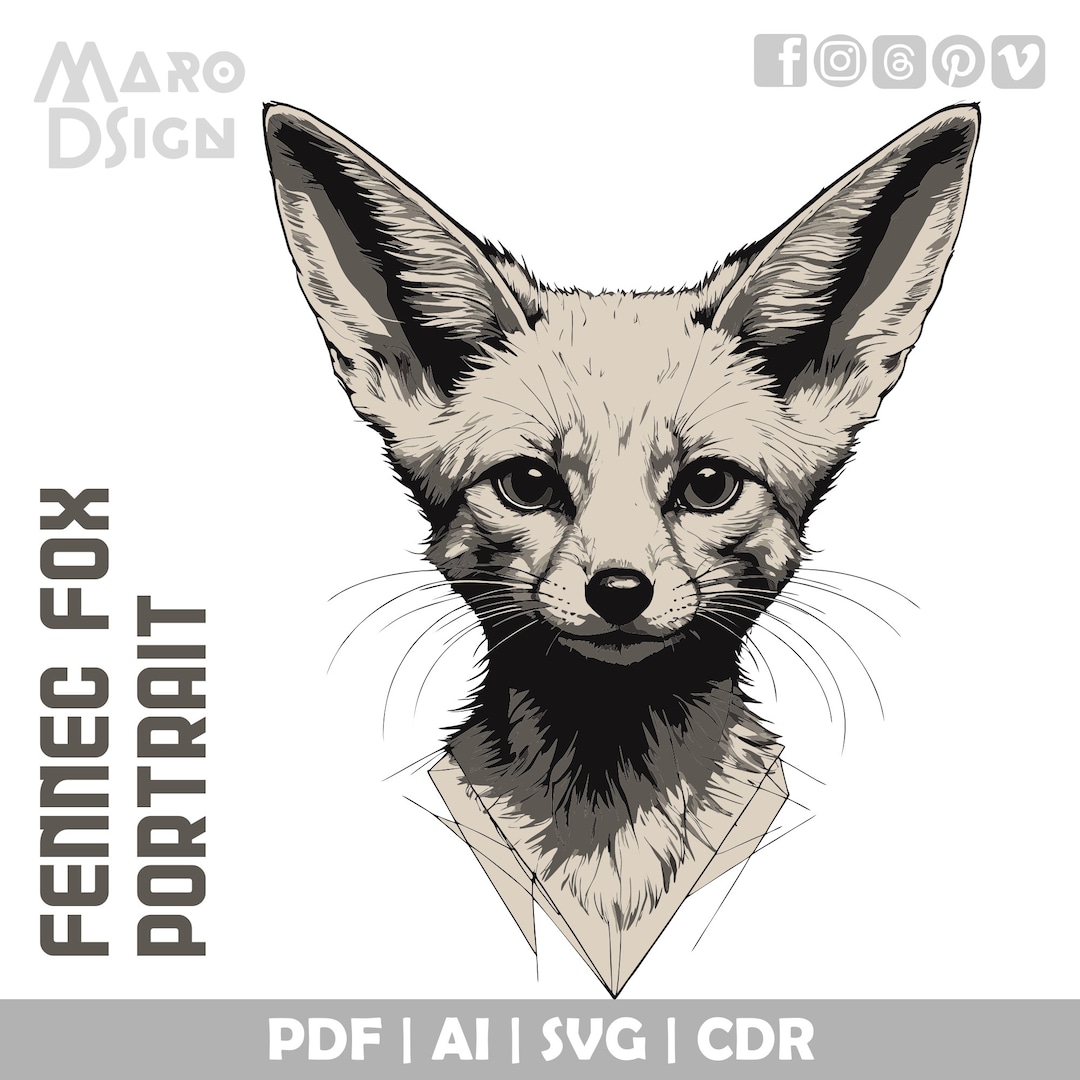 Fennec Fox Portrait | Detailed Vector Art for Nature Lovers, Designers ...
