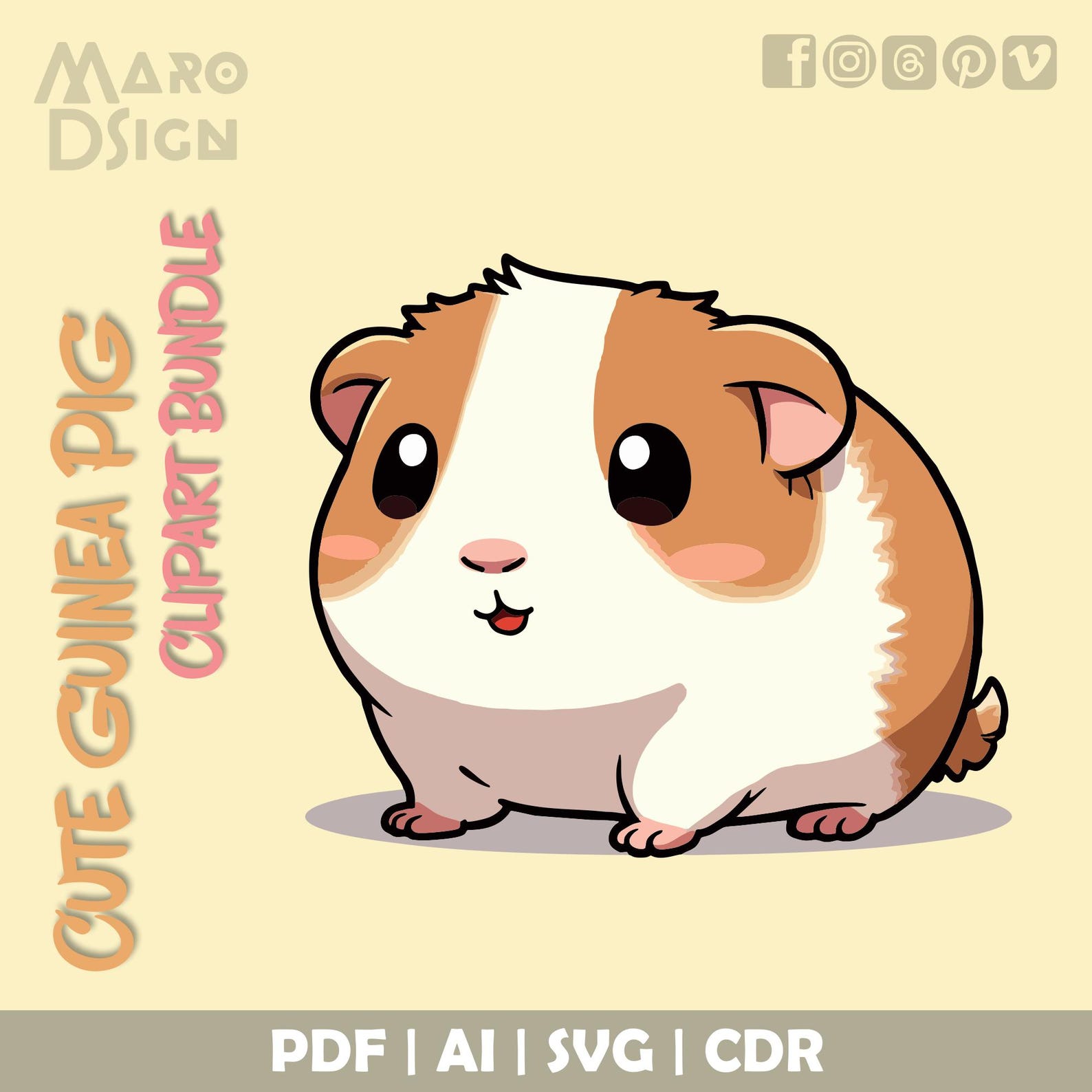 Cute Guinea Pig Clipart Bundle | Kawaii Pixiv Art Vector for Crafts, Digital Art, Posters, Kids ...