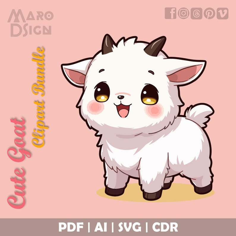 Cute Goat Clipart Bundle | Adorable Chibi Goat in Japanese Pixiv Style ...