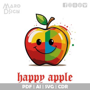 Happy Apple Clipart Bundle | Colorful, Playful Fruit Vector for DIY ...