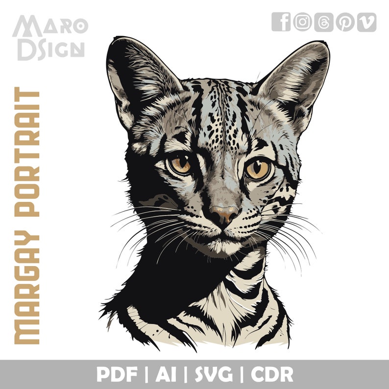 Margay Portrait | Hand-drawn Vector Illustration of a Beautiful Wild ...