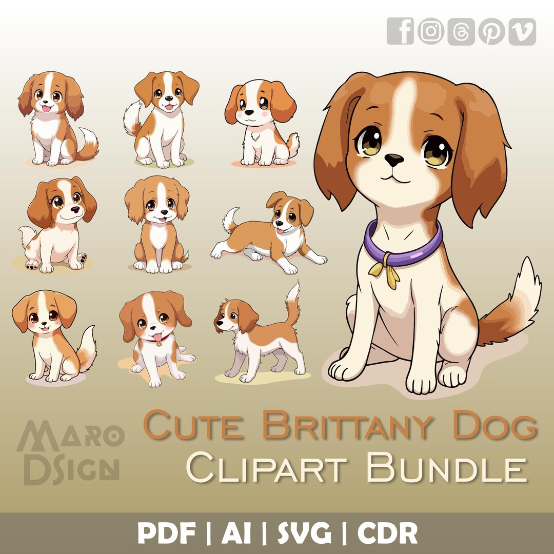 Baby Brittany Dog Clipart Bundle | Playful Cartoon Brittany Spaniel ...