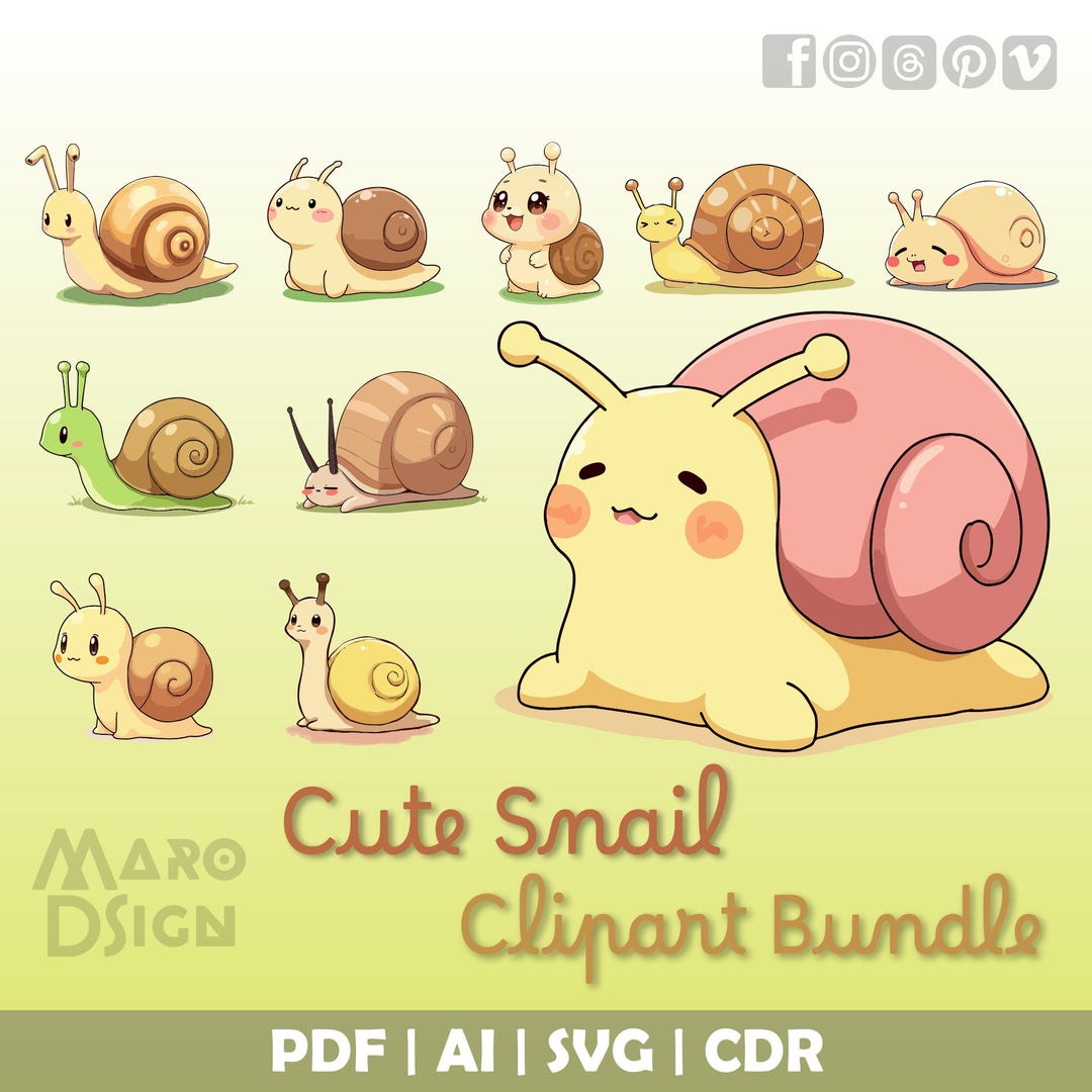 Baby Snail Clipart Bundle | Sweet Manga-inspired Character for Kawaii ...