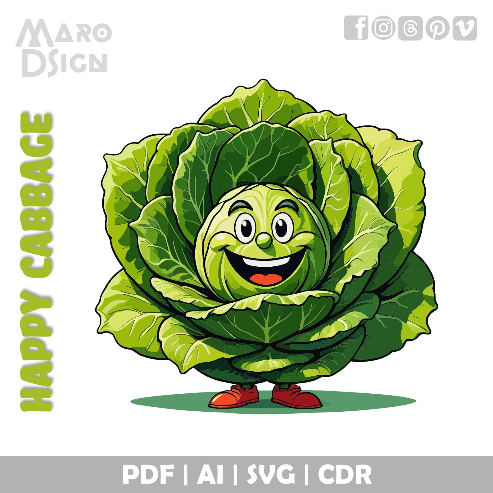 Happy Cabbage Clipart Bundle | A Fun and Friendly Vegetable ...