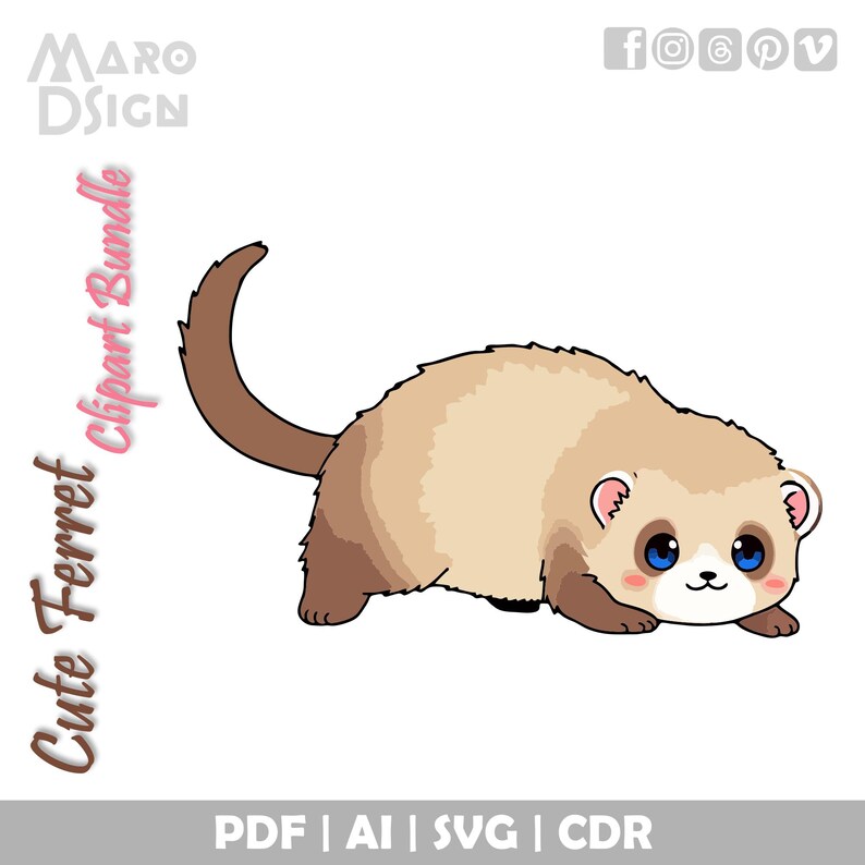 Baby Ferret Clipart Bundle | Chibi Pet Illustration With Big Eyes ...