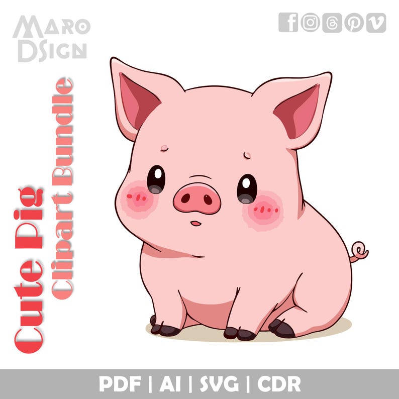 Cute Pig Clipart Bundle | Adorable Anime Piggy Illustration for ...