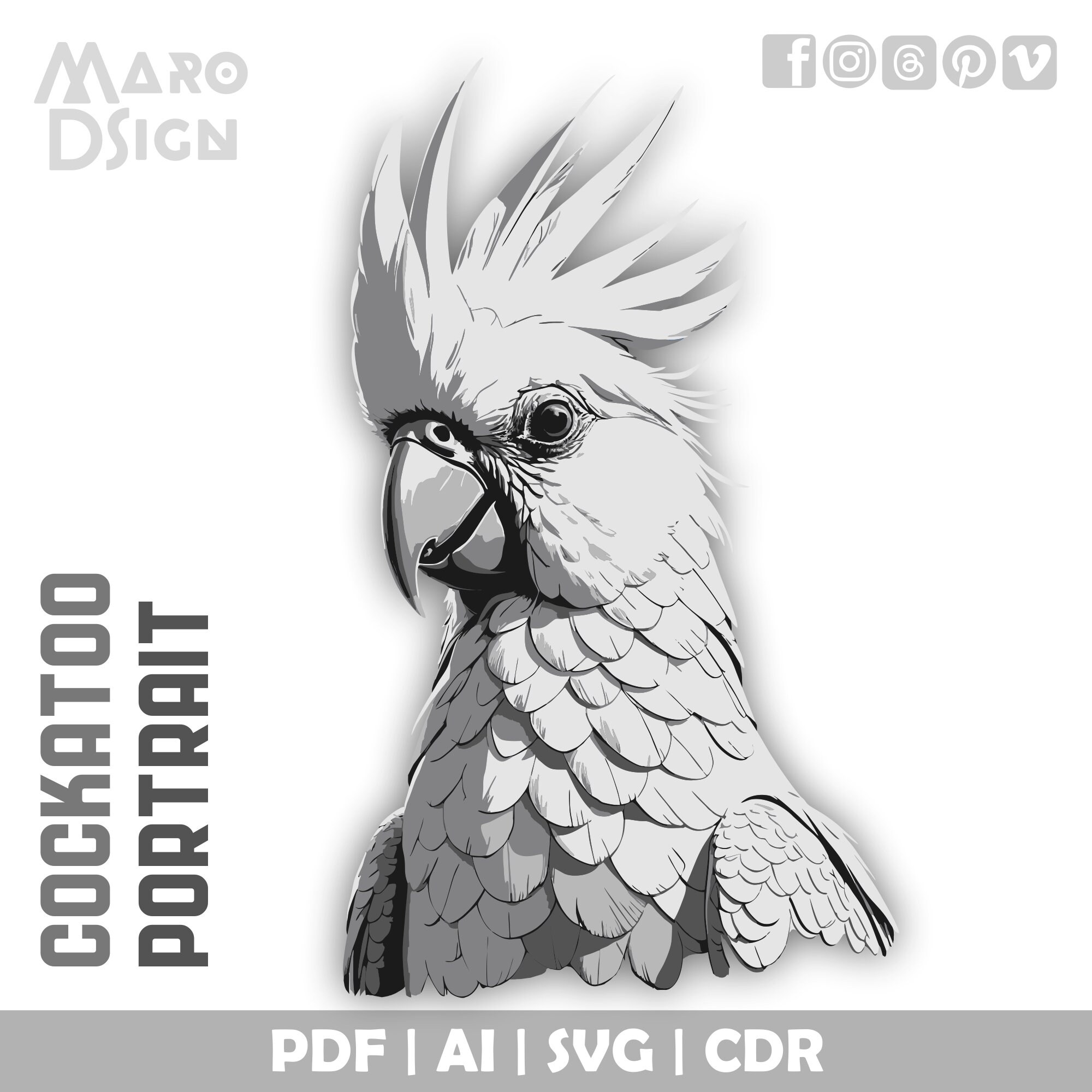 Cockatoo Portrait | Striking Vector Art of a Tropical Cockatoo for DIY ...