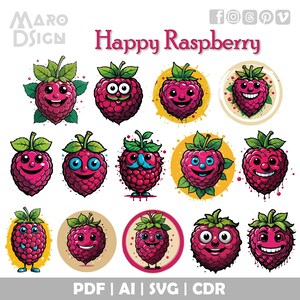 Happy Raspberry Clipart Bundle | Fun Cartoon Berry Illustration for ...