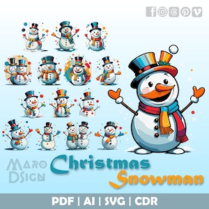 Christmas Snowman Clipart Bundle | Cute and Whimsical Holiday Art for ...