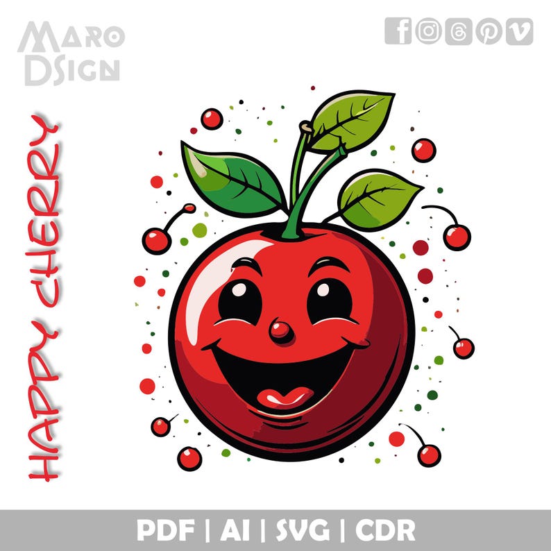 Happy Cherry Clipart Bundle | Fun, Editable Vector Art for Merch ...