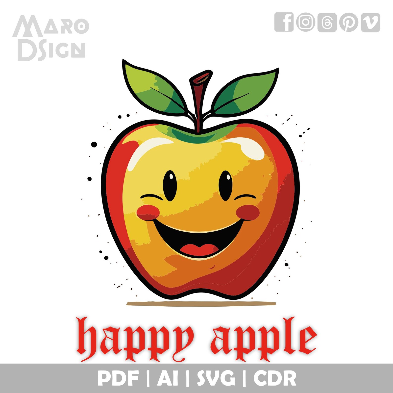 Happy Apple Clipart Bundle | Colorful, Playful Fruit Vector for DIY ...