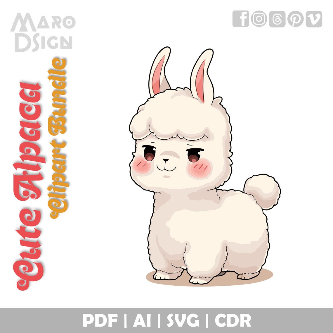 Cute Alpaca Clipart Bundle | Kawaii Pastel Alpaca Clipart With Big Eyes ...