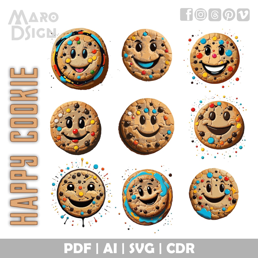 Happy Cookie Clipart Bundle | Vibrant Snack Illustration for Fun ...