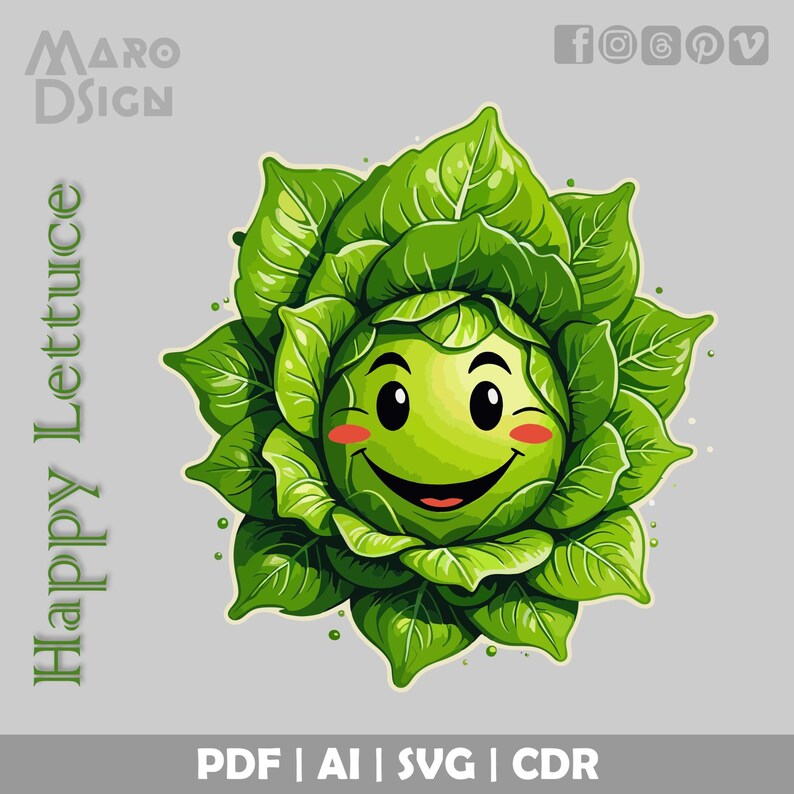 Happy Lettuce Clipart Bundle | Leafy Veggie Clipart for Kitchen Art ...