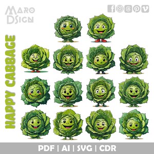 Happy Cabbage Clipart Bundle | A Fun and Friendly Vegetable ...