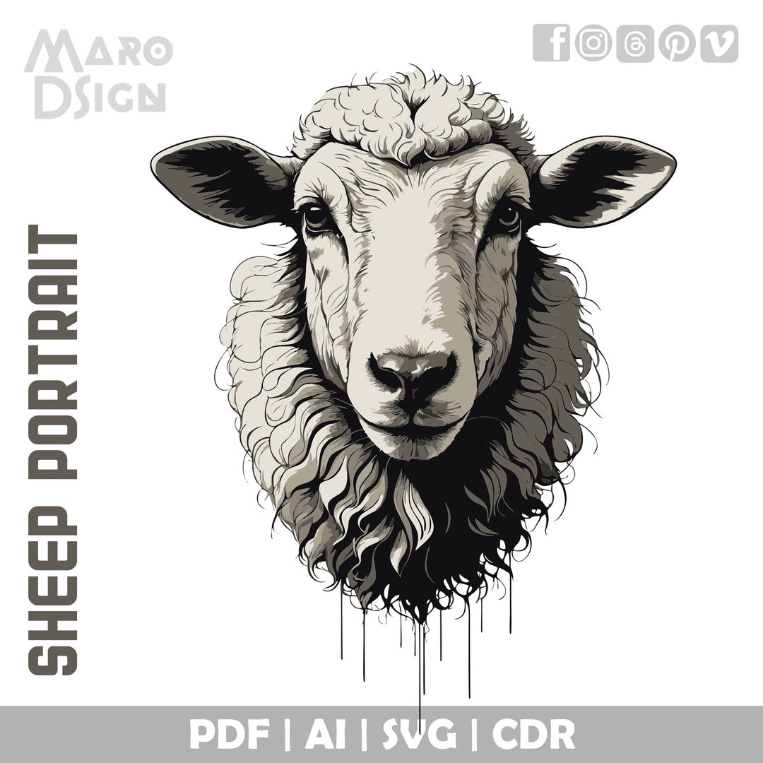 Sheep Portrait | Editable Vector Art of a Gentle Farm Animal, Ideal for ...