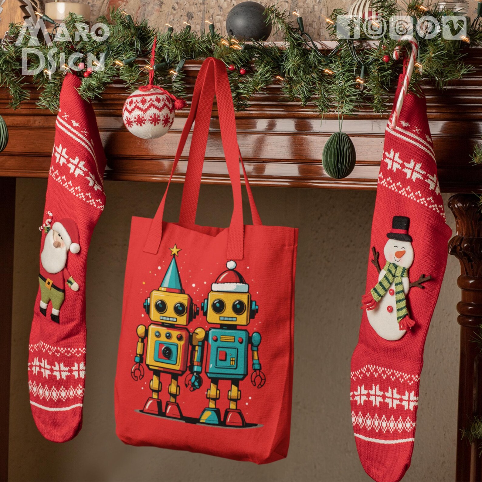 Christmas Robot Clipart Bundle | Fun Vector Illustration of a Holiday ...