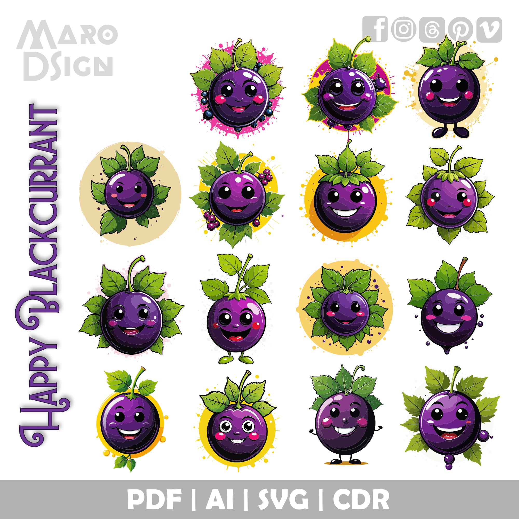 Happy Blackcurrant Clipart Bundle | A Smiling Berry Illustration for Fun Designs, Fruit-themed ...