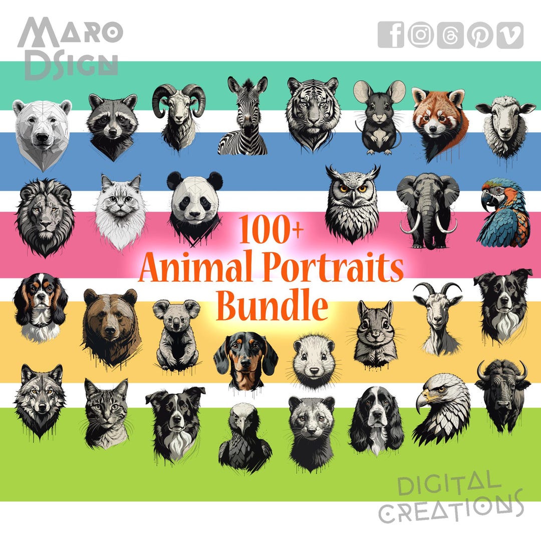 100+ Animal Portraits Bundle | Animal Clipart Pack for Crafters ...