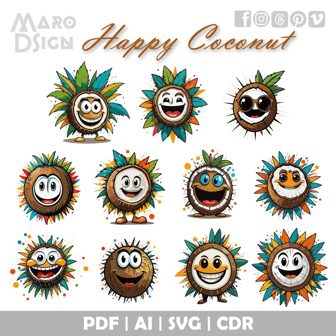 Happy Coconut Clipart Bundle | Cheerful Vector Clipart for DIY ...