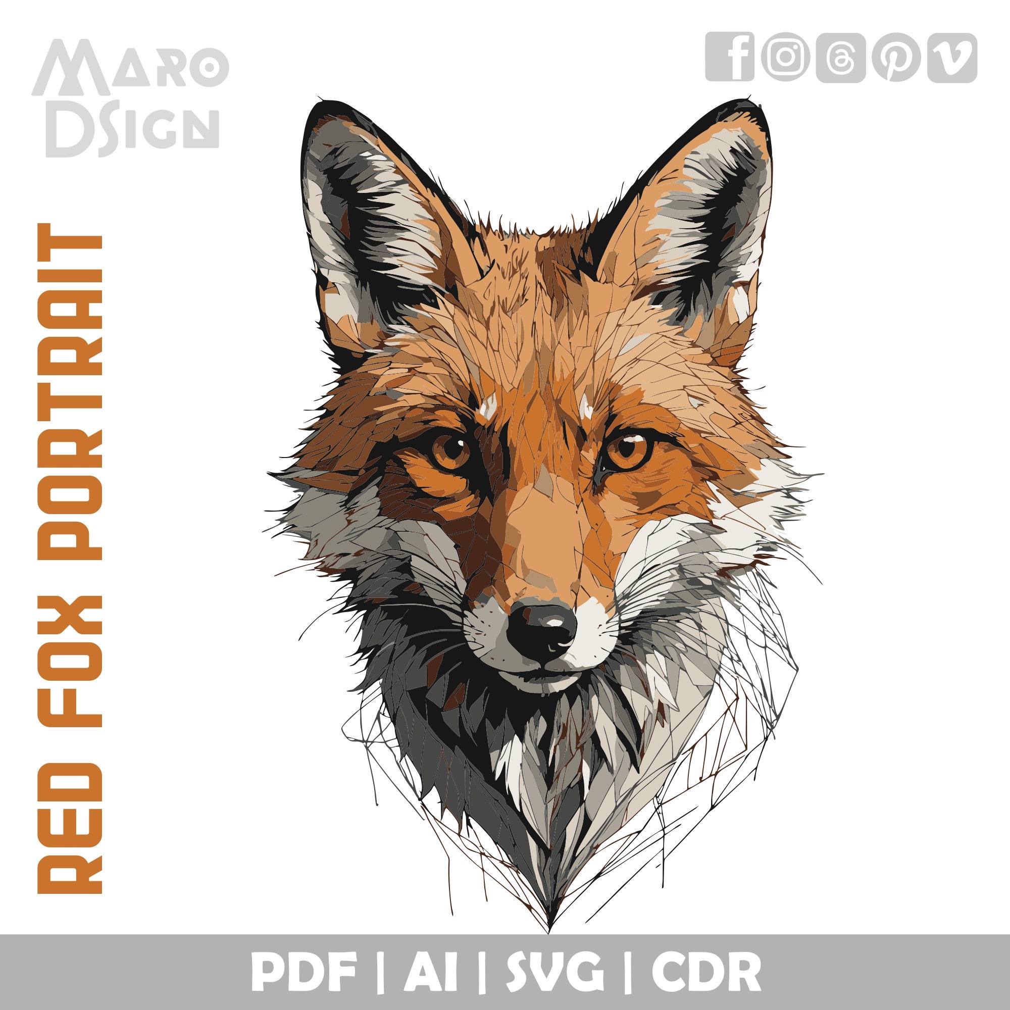 Red Fox Portrait | Stunning Editable Vector Art of the Iconic Clever ...