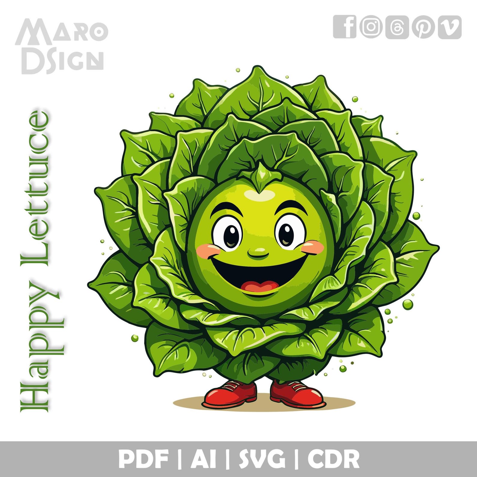 Happy Lettuce Clipart Bundle | Leafy Veggie Clipart for Kitchen Art ...