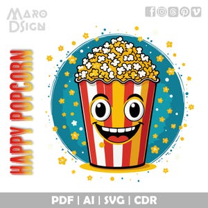 Happy Popcorn Clipart Bundle | Editable Cartoon Art, Perfect for Snack ...