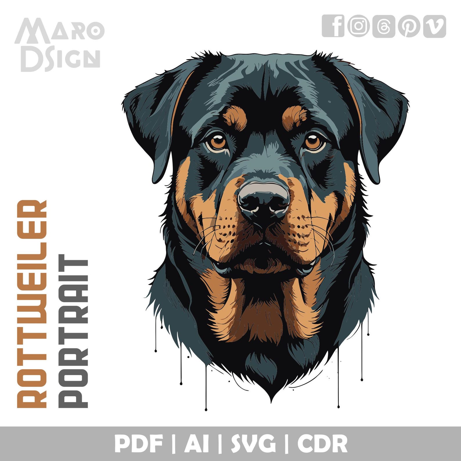 Rottweiler Portrait | Editable Vector Illustration of a Loyal and ...