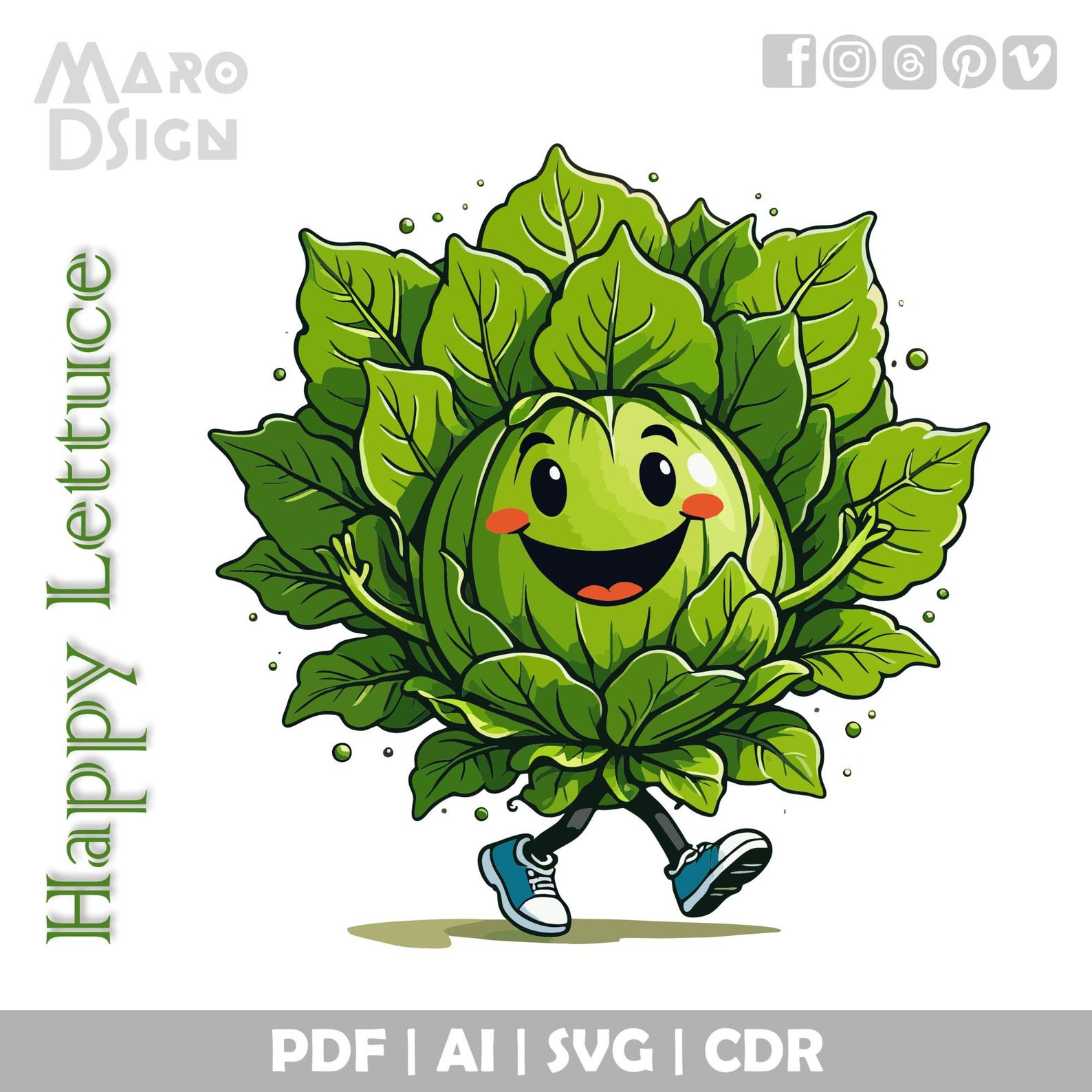 Happy Lettuce Clipart Bundle | Leafy Veggie Clipart for Kitchen Art ...