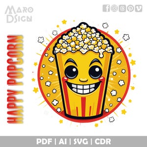 Happy Popcorn Clipart Bundle | Editable Cartoon Art, Perfect for Snack ...